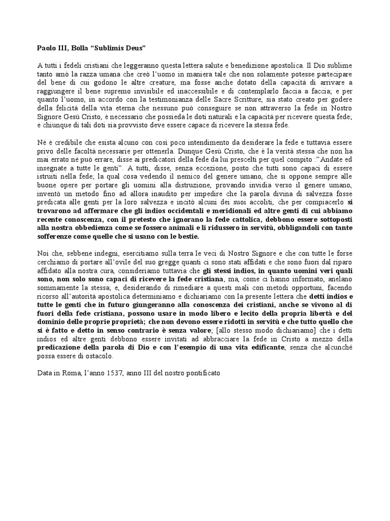 Paolo III - Sublimis Deus | PDF