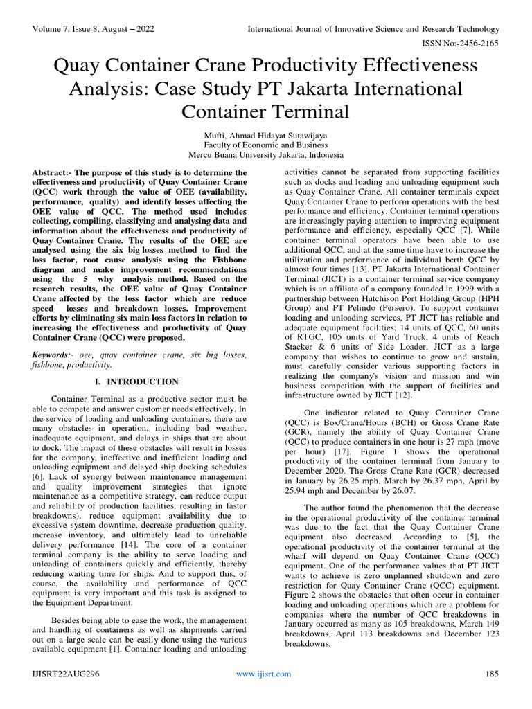QCC Productivity Analysis at JICT | PDF | Business | Business Process