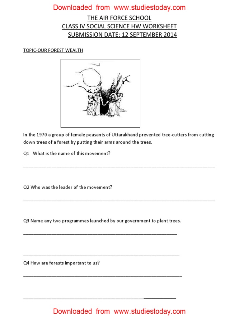 CBSE Class 4 Social Studies Worksheet - Our Forest Wealth | PDF