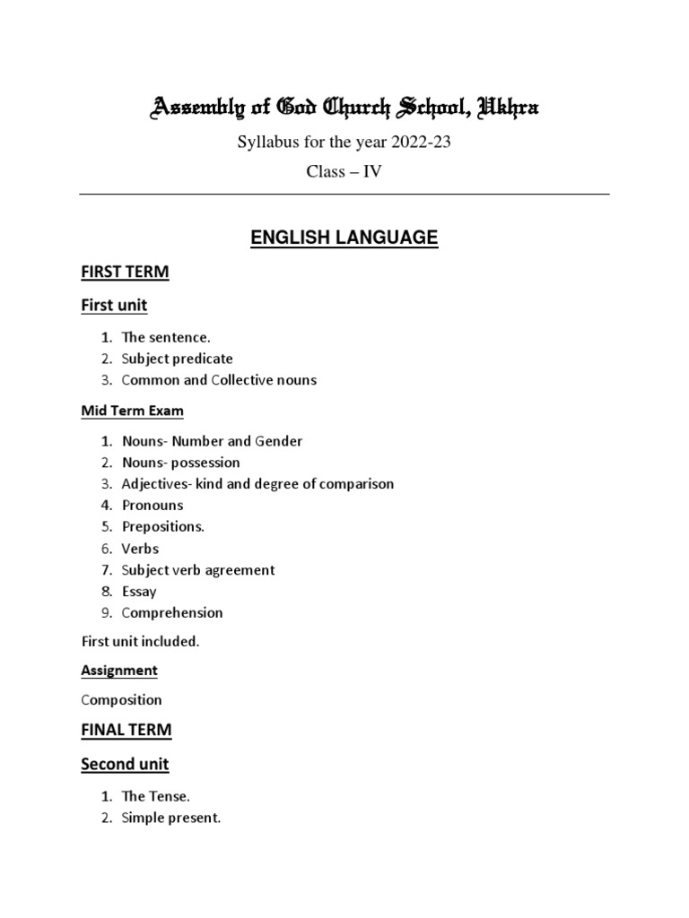 Agcuka Syllabus 2022 23 IV | PDF | Verb | Noun
