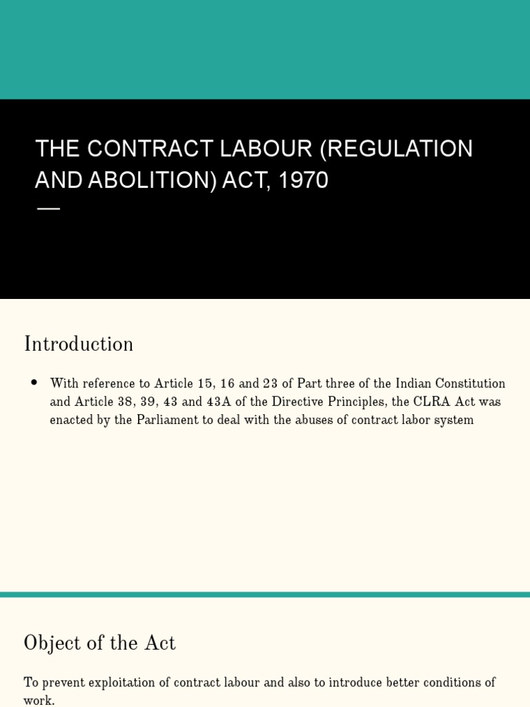 The Contract Labour (Regulation and Abolition) Act, 1970 | PDF ...