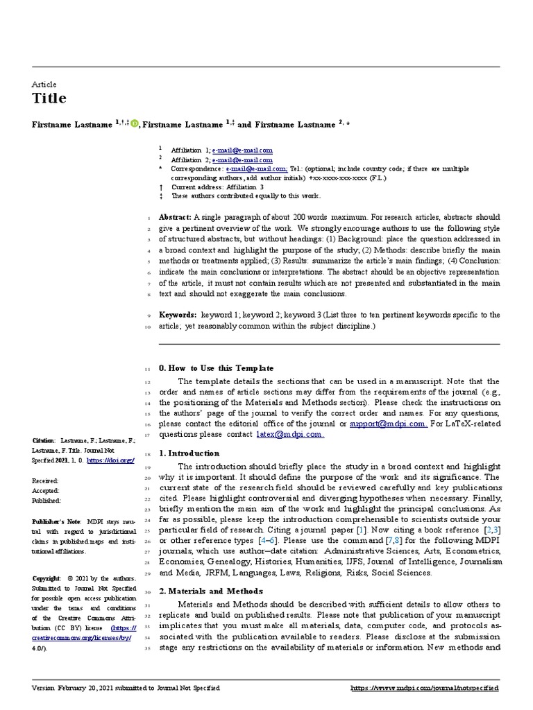 mdpi-article-template | PDF | Institutional Review Board | Theorem