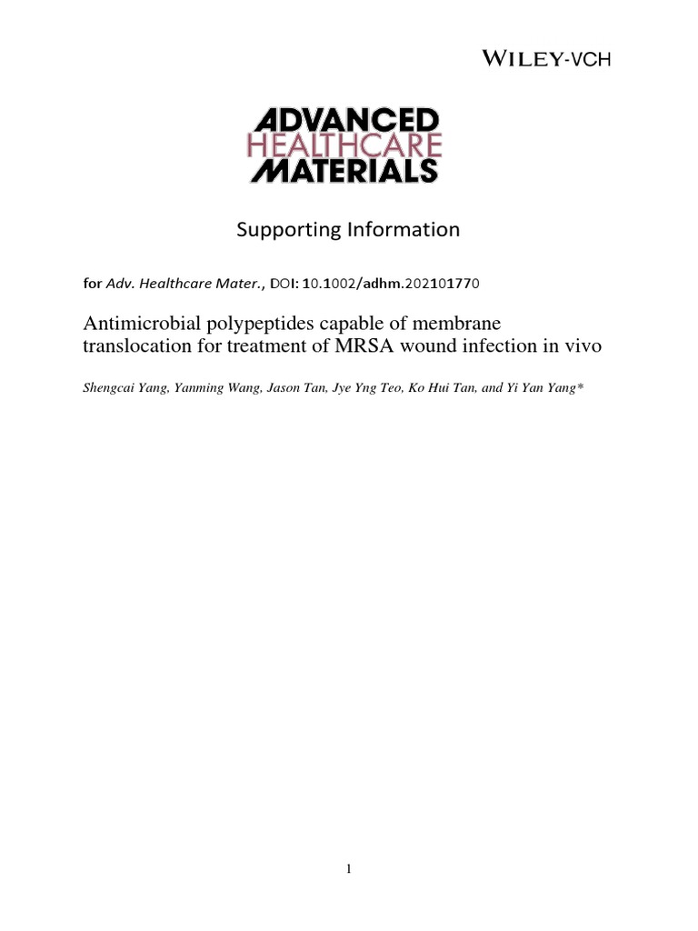 Adv. Healthcare Mater. 2021, 2101770 SI | PDF | Methicillin Resistant Staphylococcus Aureus ...