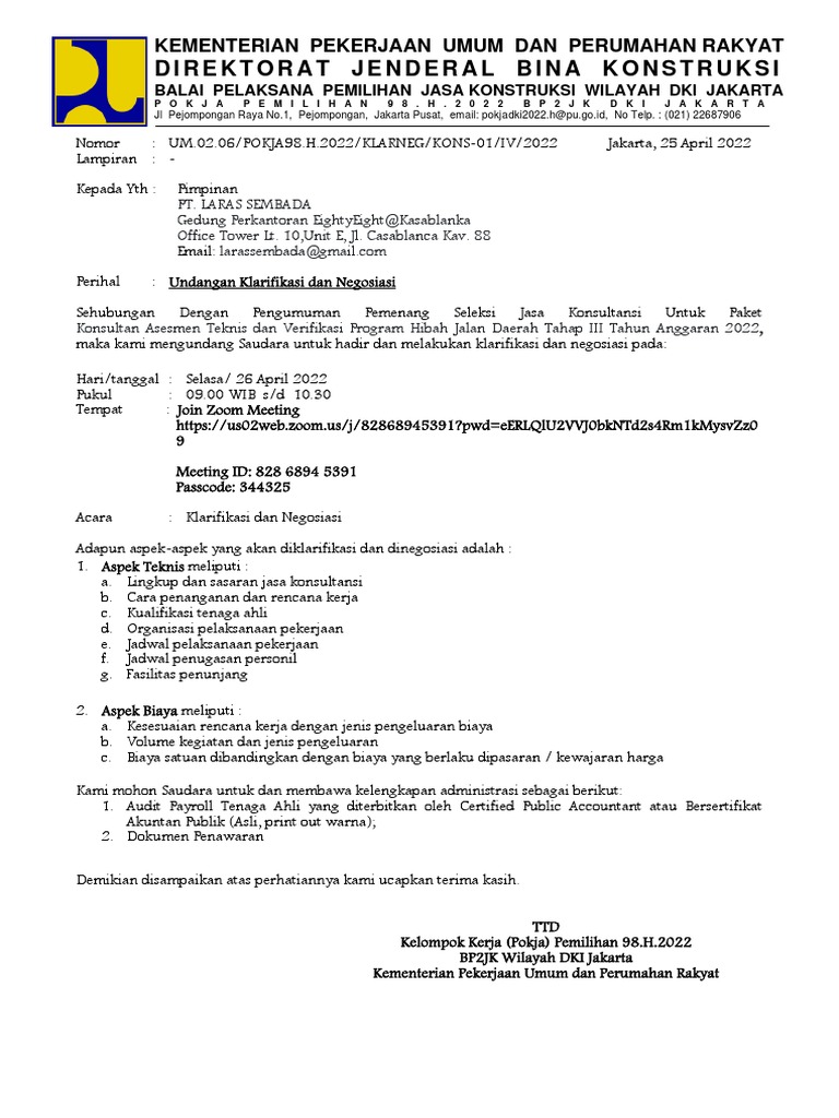 Undangan Klarneg Konsultan Asesmen Teknis Dan Verifikasi Program Hibah ...