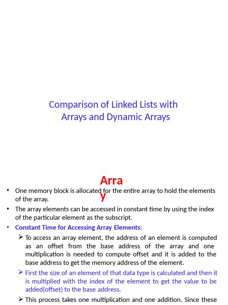 Comparison of Linked Lists With Arrays and Dynamic Arrays | PDF | Array ... Comparison of Linked Lists With Arrays and Dynamic Arrays | PDF | Array ...
