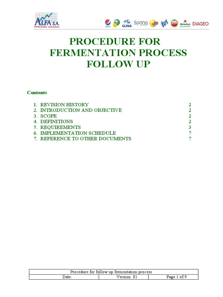 Procedure For Follow Up of Fermentation Process - Final | PDF | Brewing | Beer