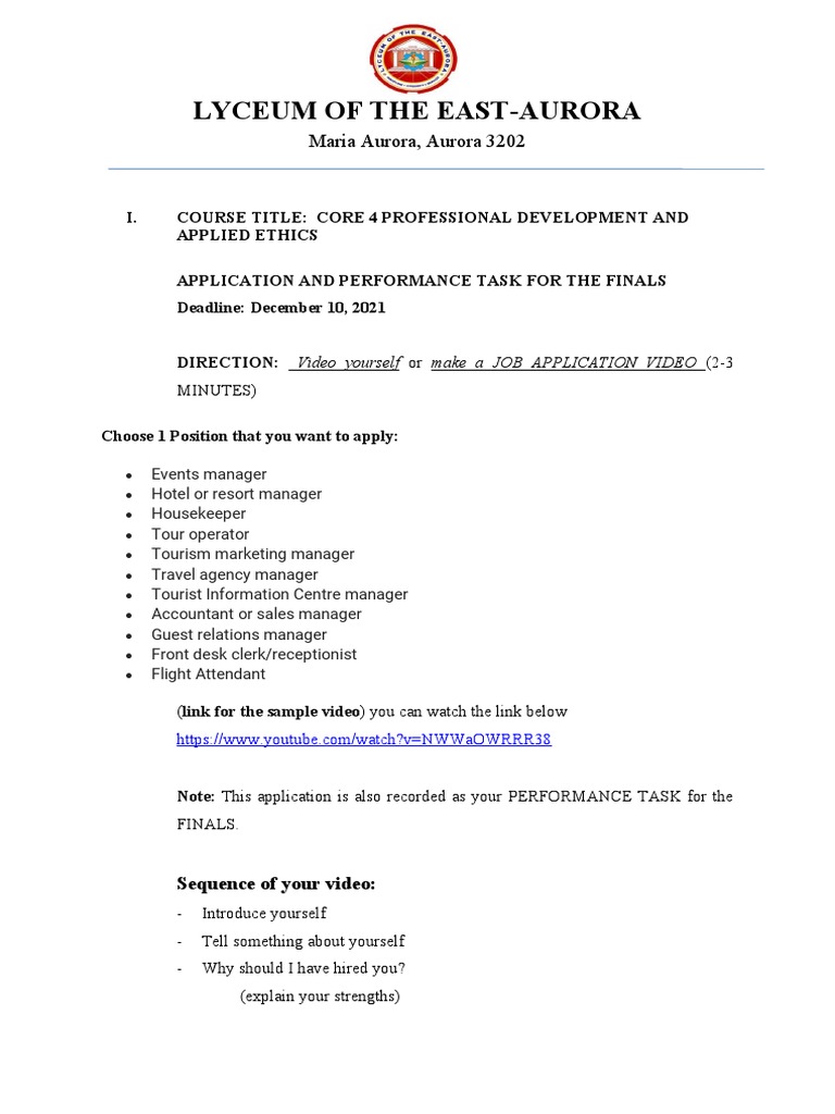 Professional Development (Finals Application and Performance Task) | PDF