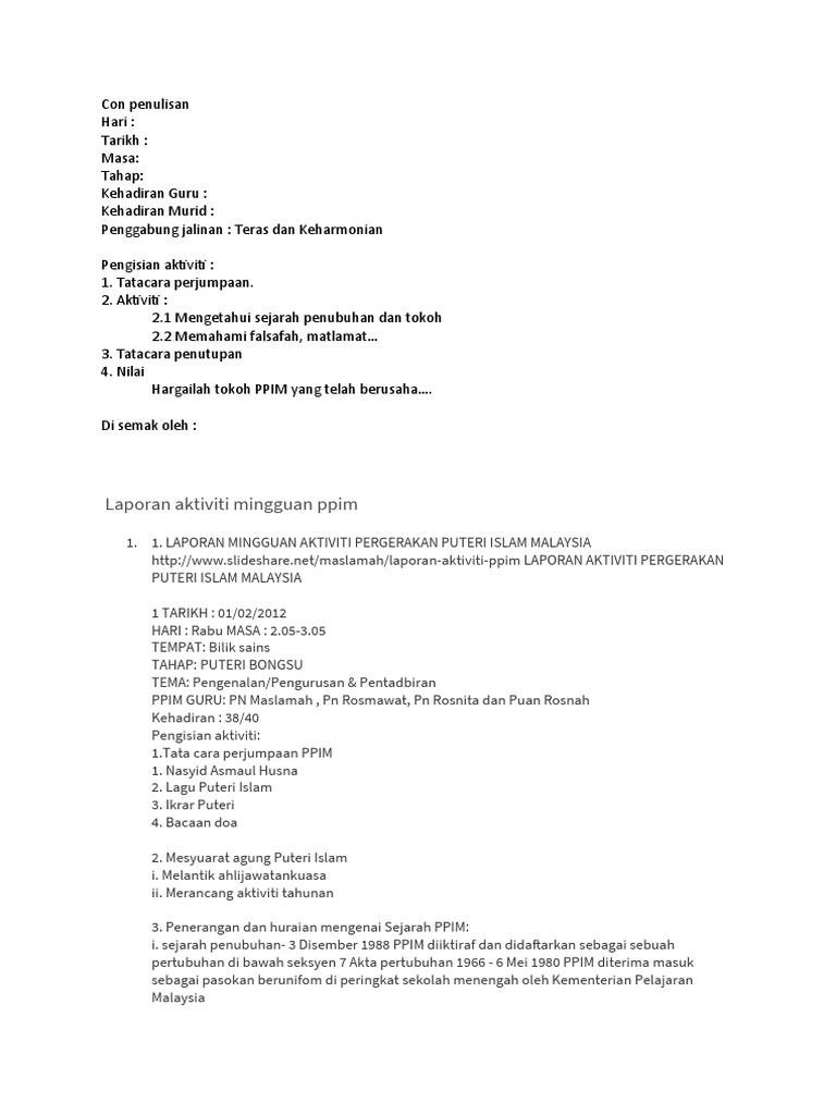 CON Laporan Aktiviti Mingguan Ppim | PDF