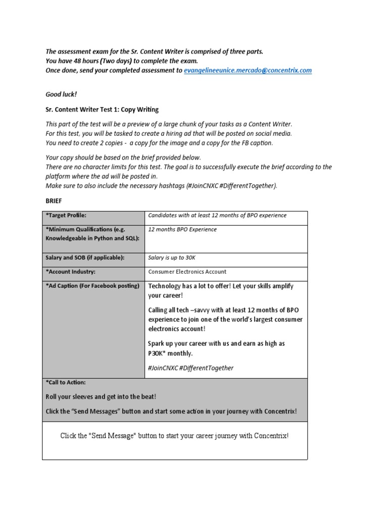 Sr Content Writer Test Pdf Recruitment