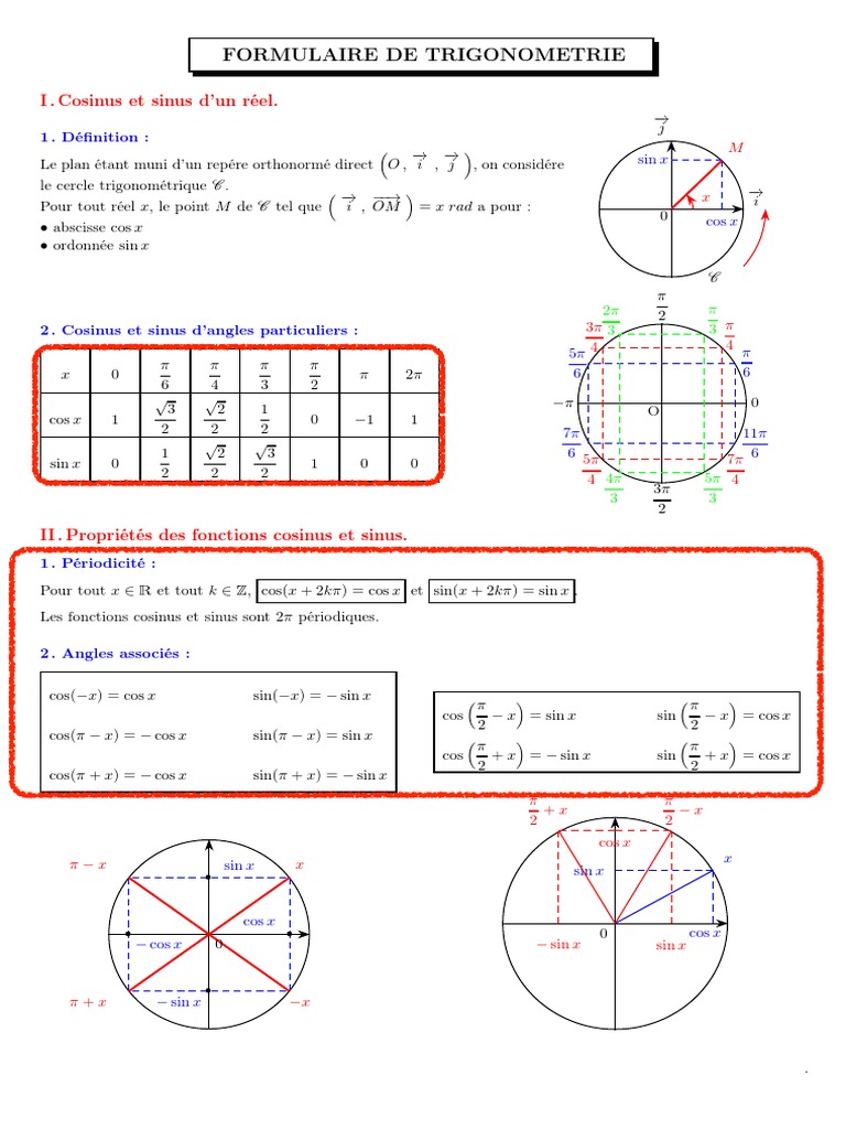 Fiche Trigo | PDF | Fonction trigonométrique | Mécanique