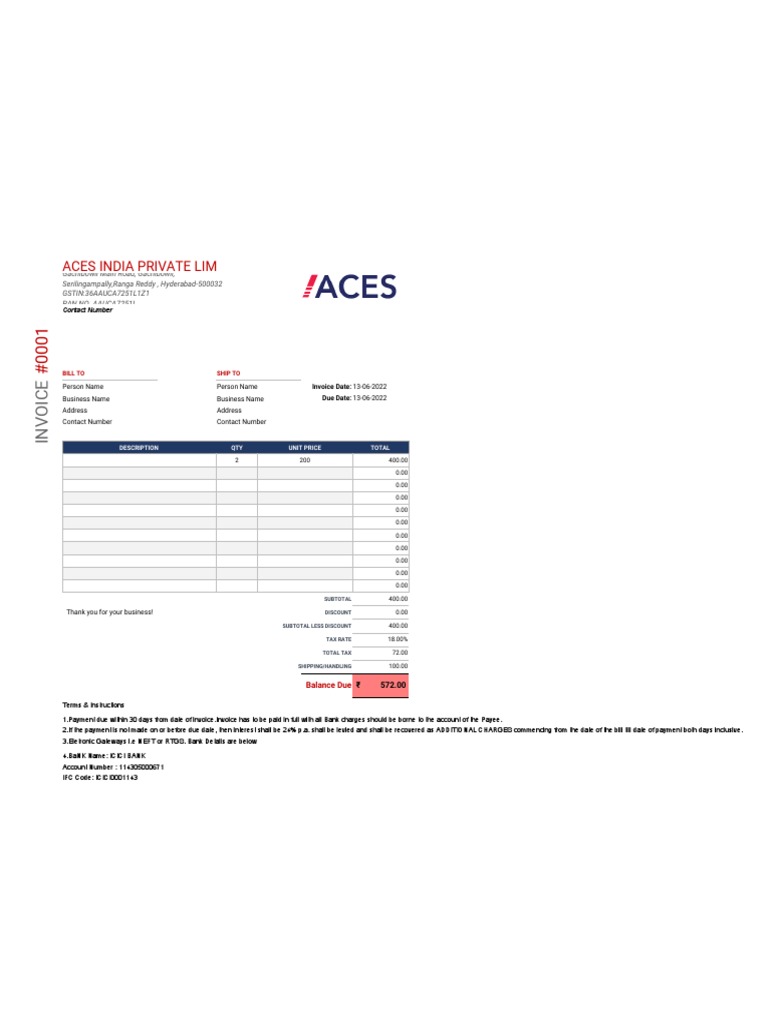 Invoice Details for ACES India | PDF | Payments | Invoice