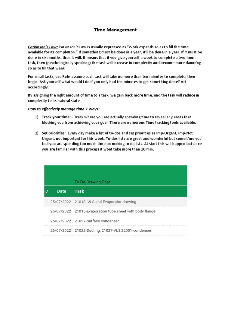 Time Management: Parkinson's Law: Parkinson's Law Is Usually Expressed ...