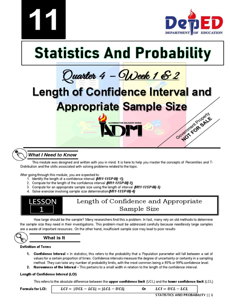 Quarter 4 - Week 1 & 2: Length of Confidence Interval and Appropriate Sample Size | Download ...