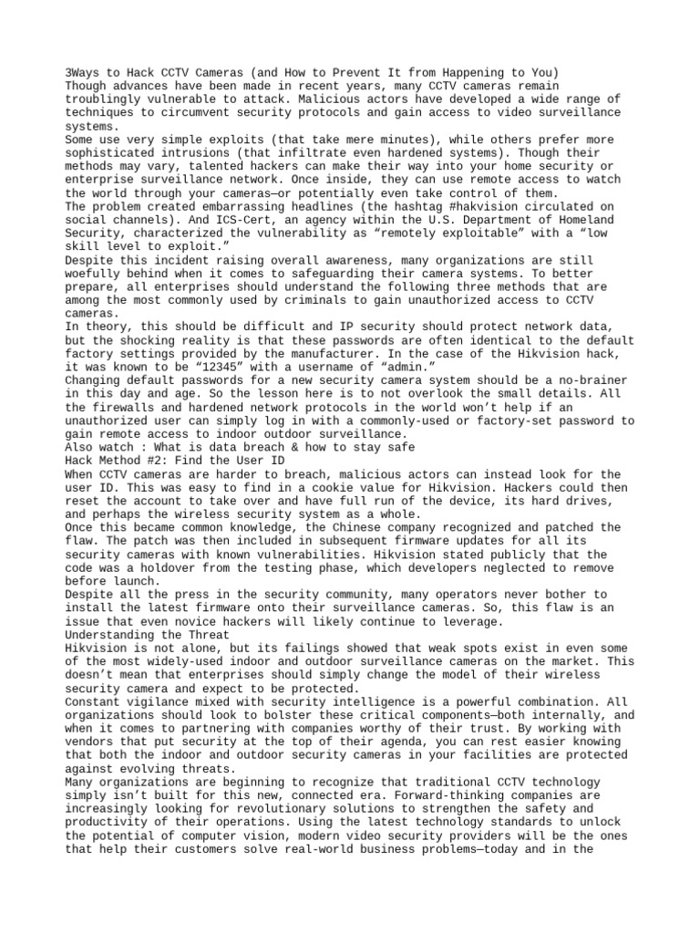 3 Way CCTV Hack | Download Free PDF | Closed Circuit Television ...