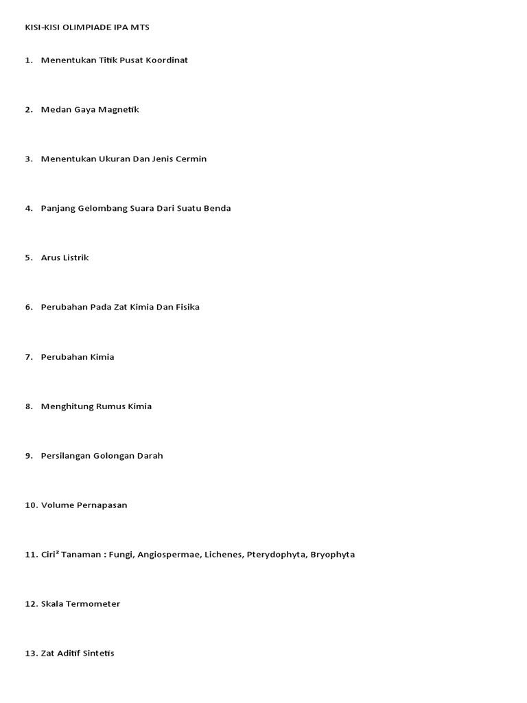 Kisi-Kisi Olimpiade Ipa MTS | PDF