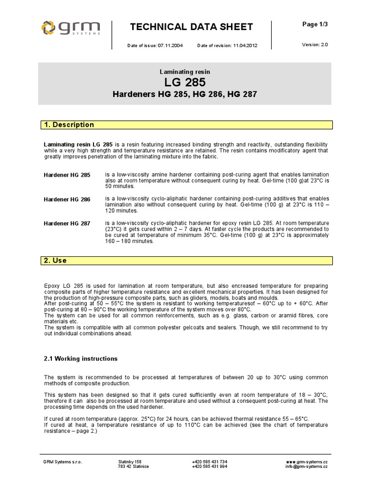 Resina - TDS - LG 285 + HG 285, 286, 287 - Version 2012 - Finish | Download Free PDF | Epoxy ...