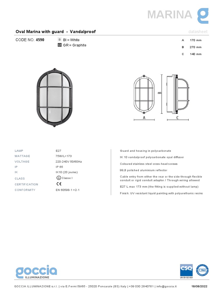 Oval Marina guard vandalproof LED lighting datasheet | PDF