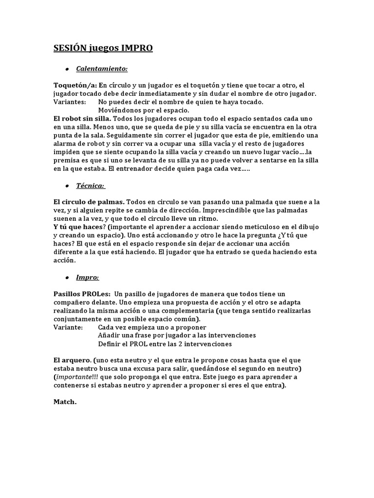 Sesión Juegos de Impro | PDF