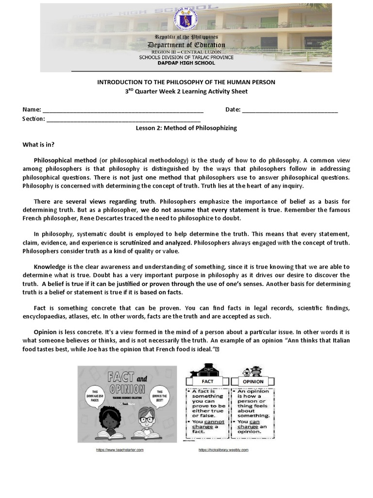 Las Q3 Week 2 Introduction To Human Philo CGF | PDF | Critical Thinking | Truth