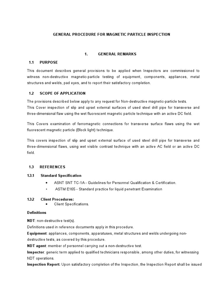 Magnetic Particle Inspection Guidelines | PDF | Nondestructive Testing