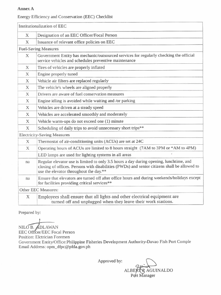 ANNEX A - Energy Efficiency and Conservation (EEC) Checklist | PDF