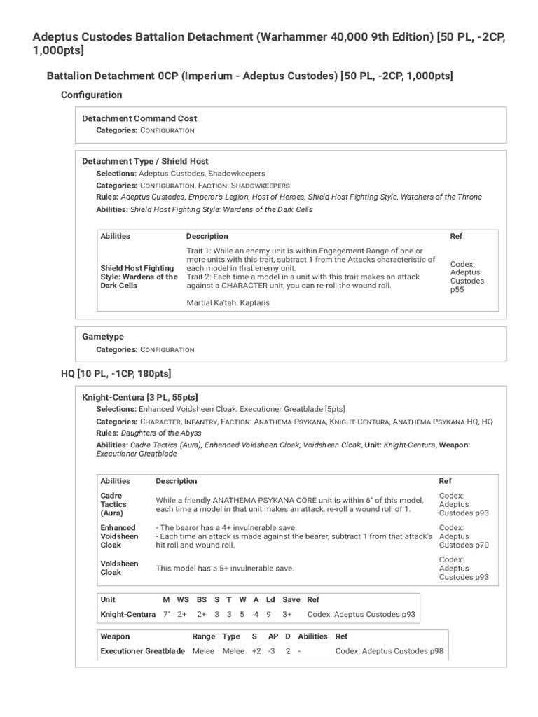 Adeptus Custodes Battalion Detachment (HTML) | Download Free PDF ...