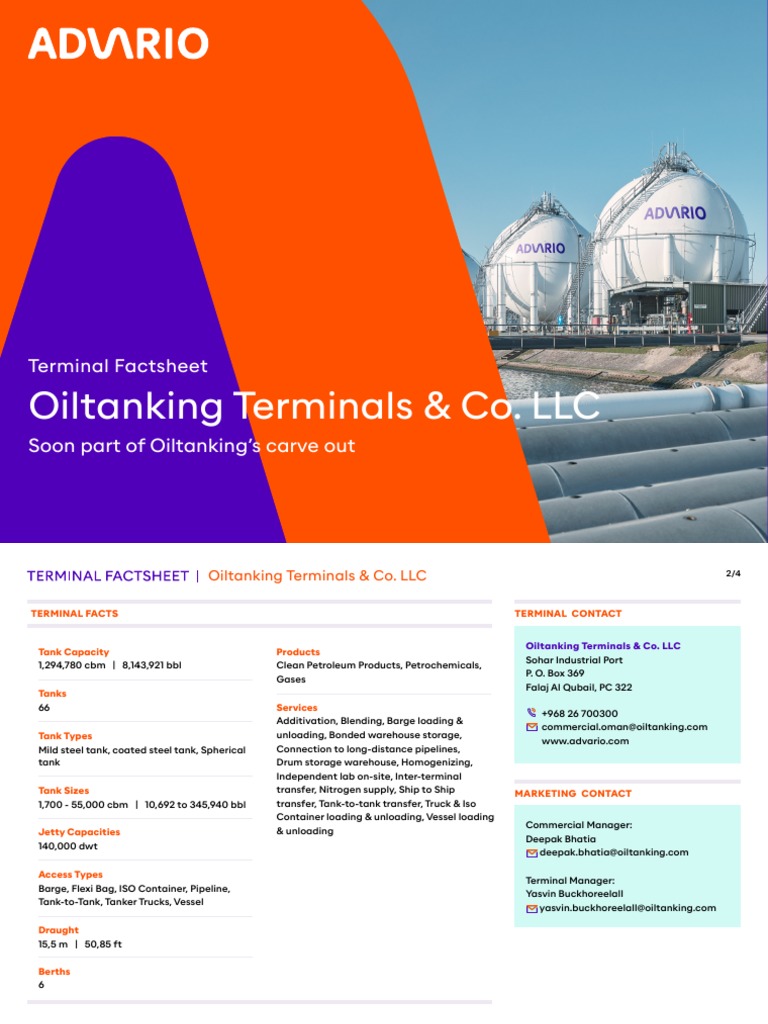 Oiltanking Terminals & Co. LLC - Factsheet | PDF | Petroleum | Water ...