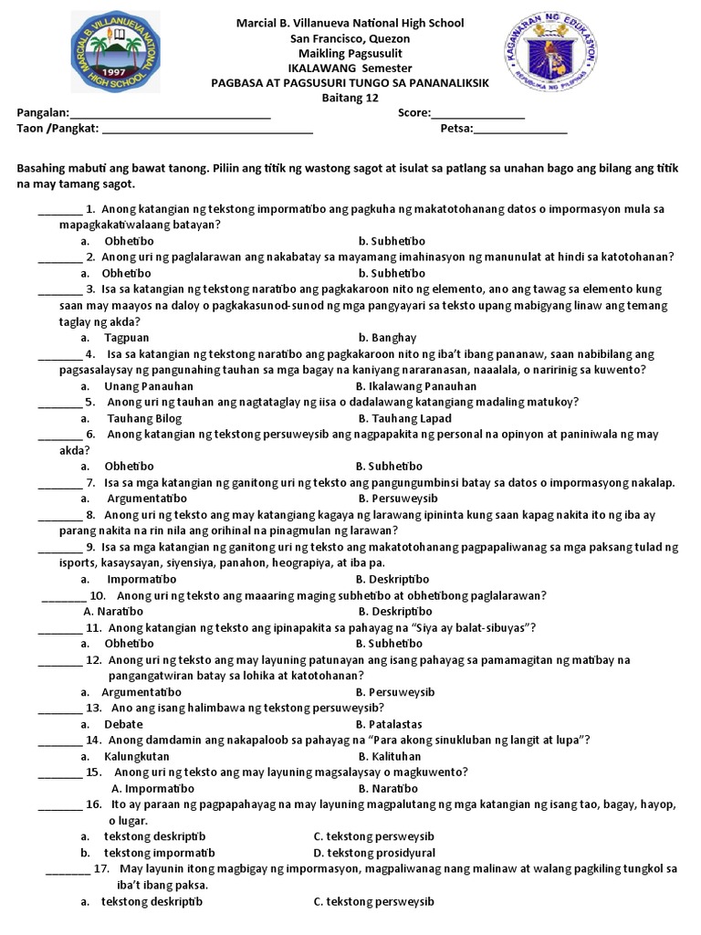 Ikalawang Pagsusulit | PDF