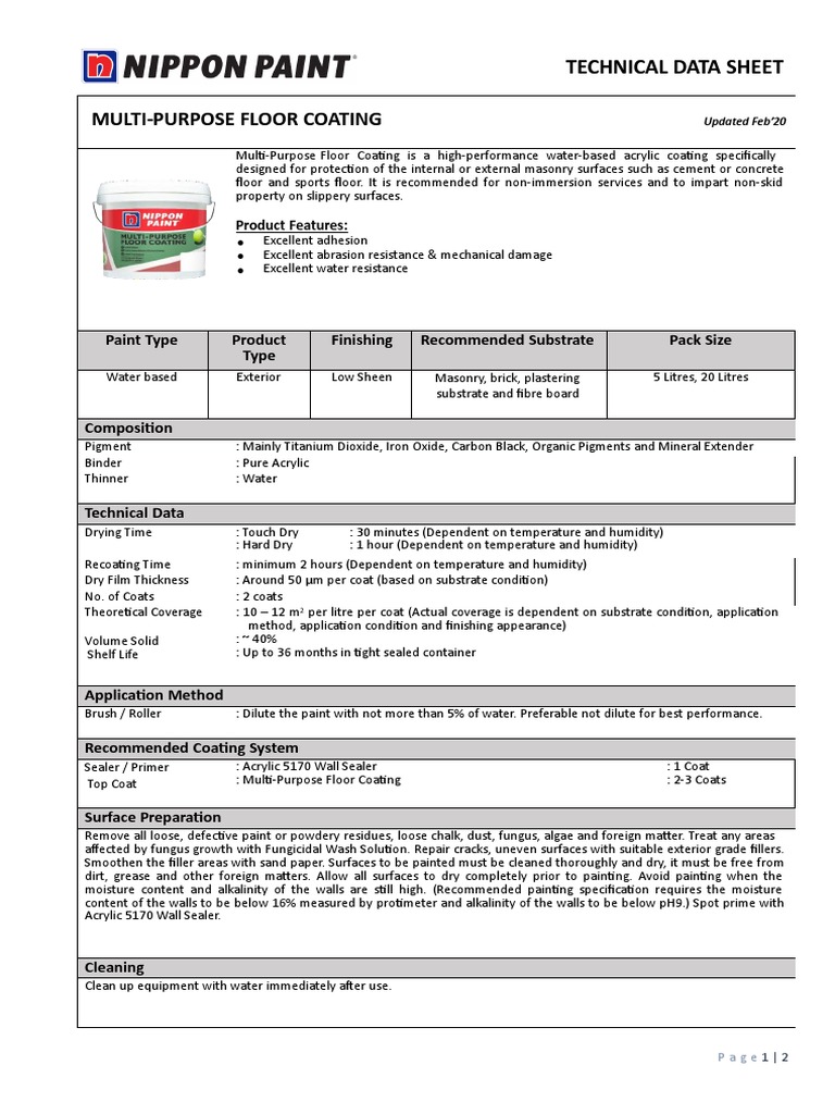 Multi Purpose Floor Coating - Nippon Paint | PDF | Paint | Acrylic Paint