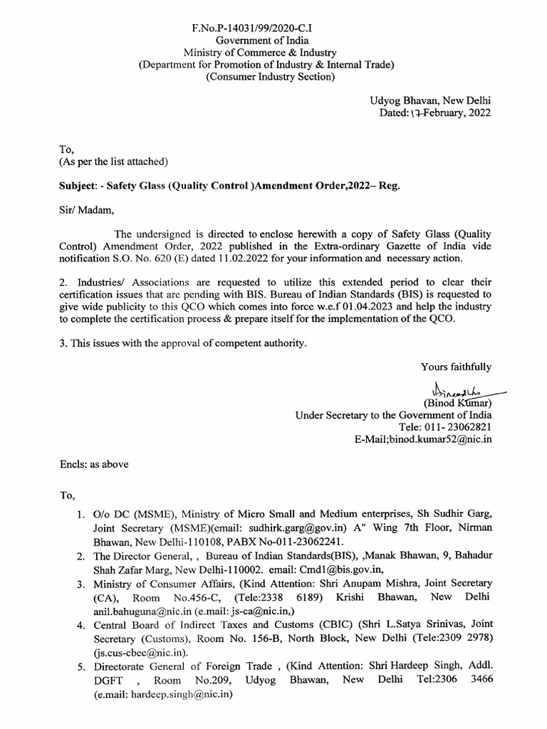 Safety - Glass - Quality Control - Amendment - Order - 2022 - 17feb2022 ...