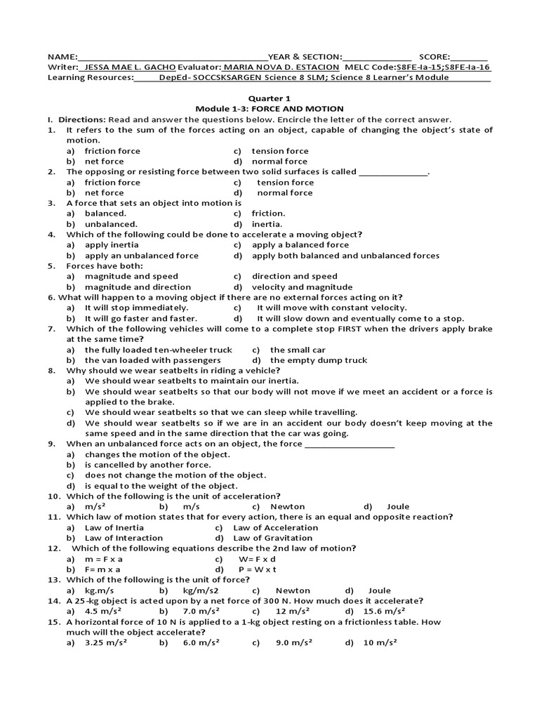 SCIENCE 8 Q1 Module 1 3 Laws of Motion | PDF | Force | Newton's Laws Of ...