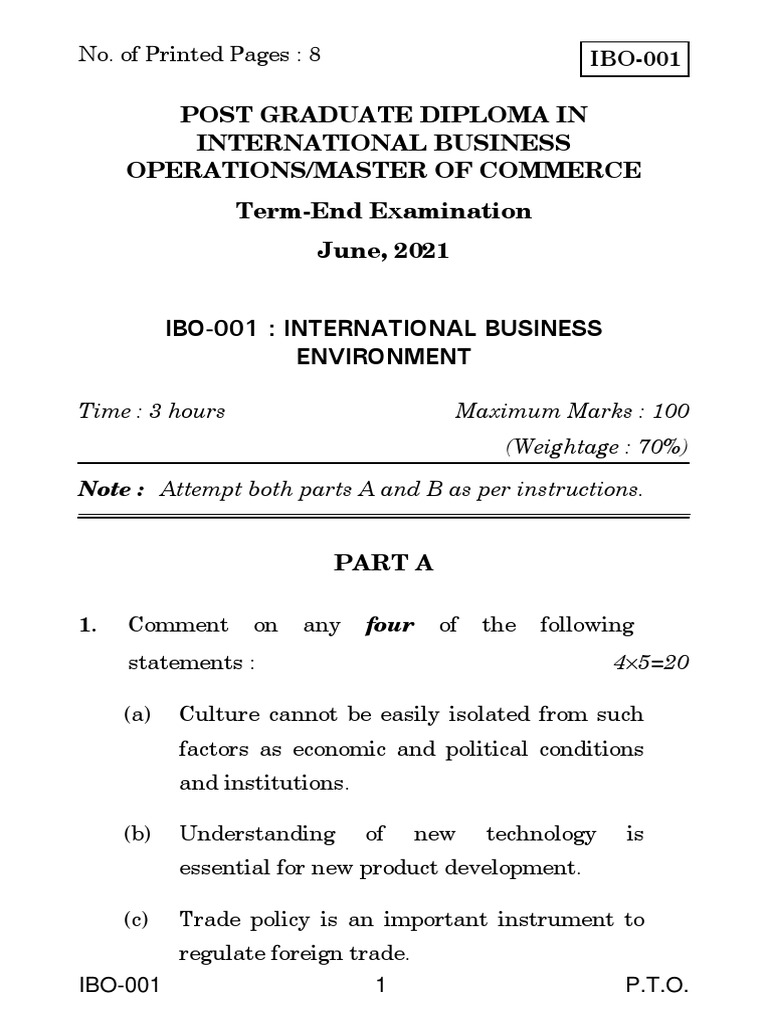 Post Graduate Diploma in International Business Operations/Master of ...