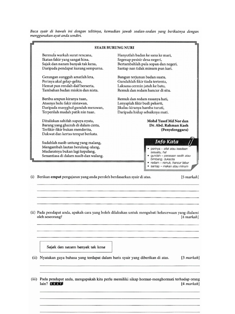 Latihan Syair Burung Nuri | PDF