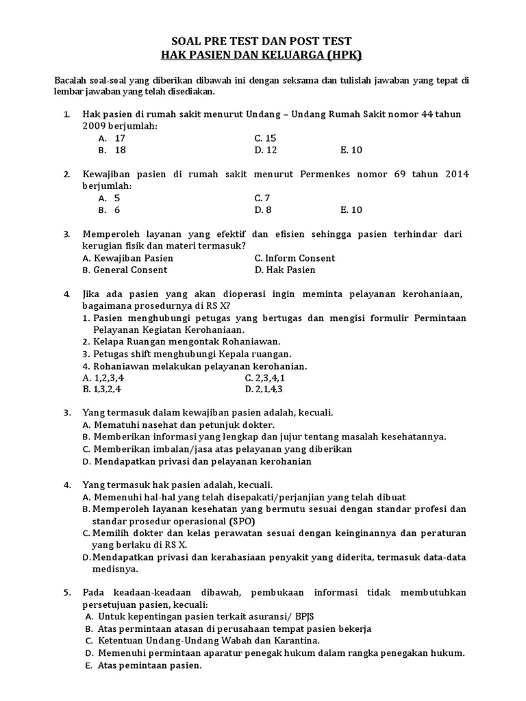 Soal Pre Test Dan Post Test | PDF | Hukum