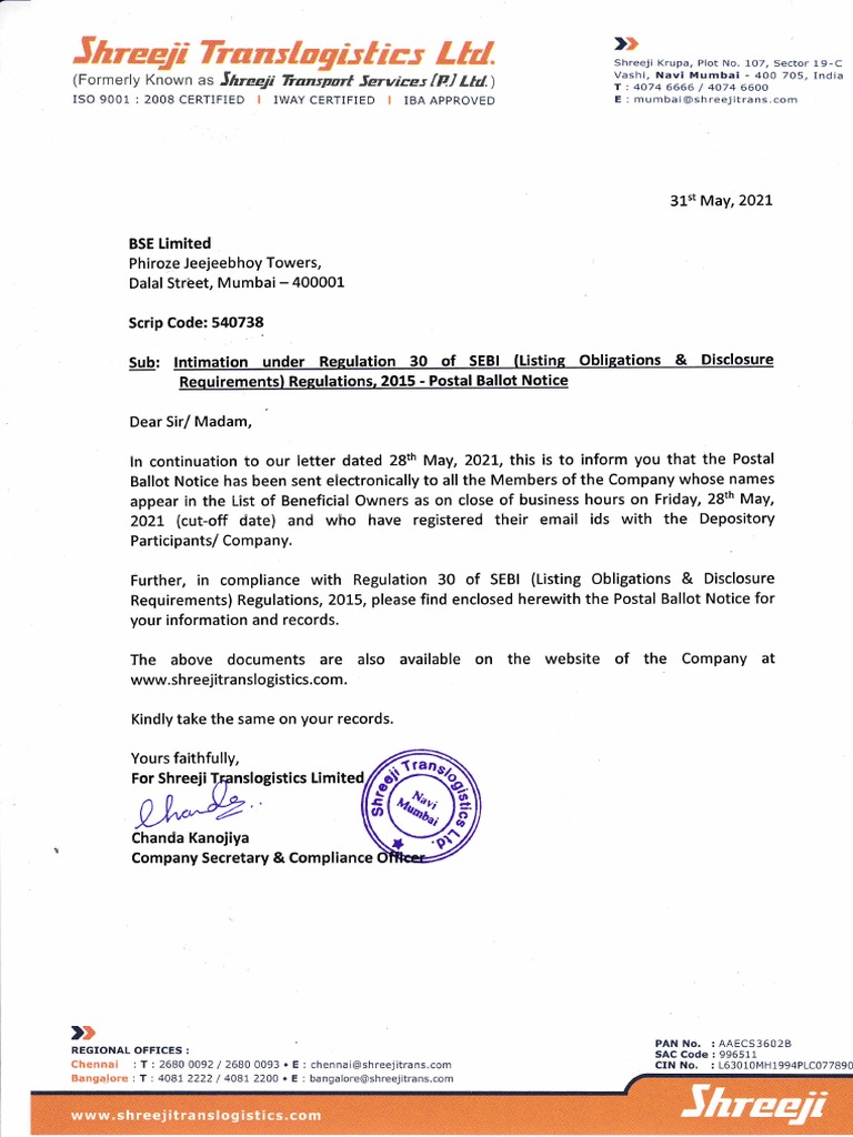 Postal Ballot Notice - Shreeji | PDF | Electronic Voting | Login