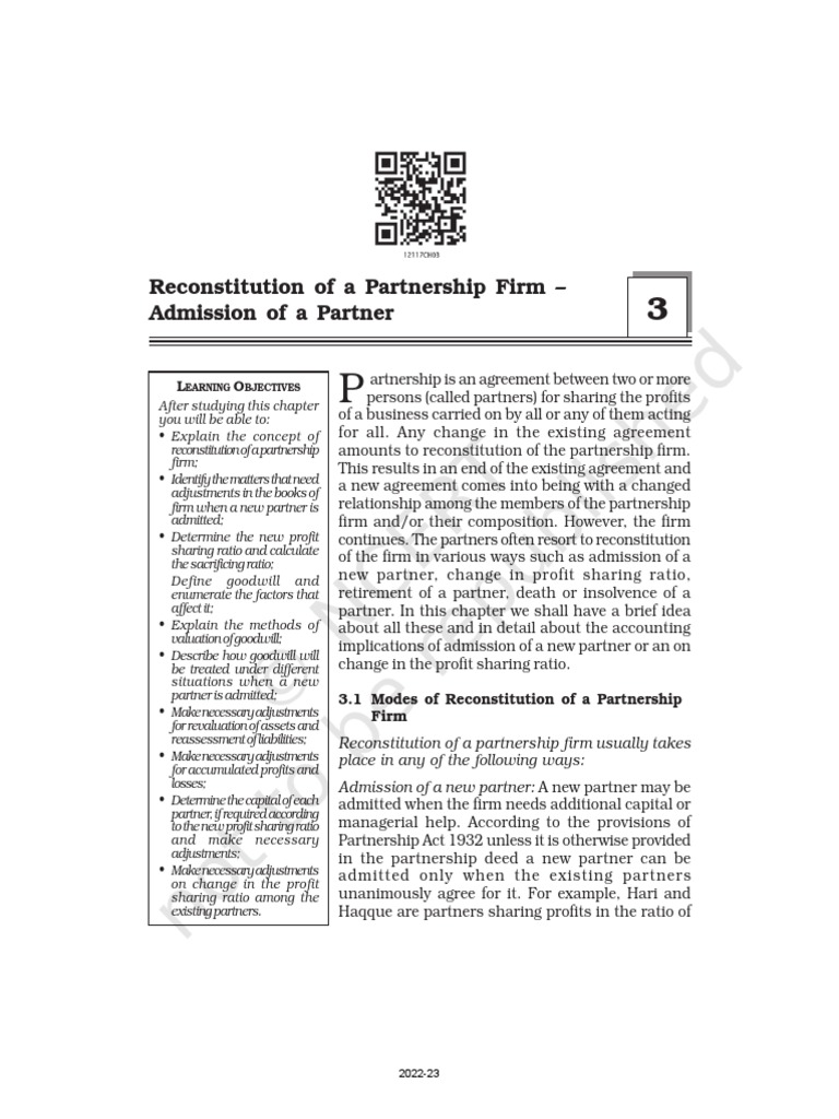 Reconstitution of A Partnership Firm - Admission of A Partner | PDF ...