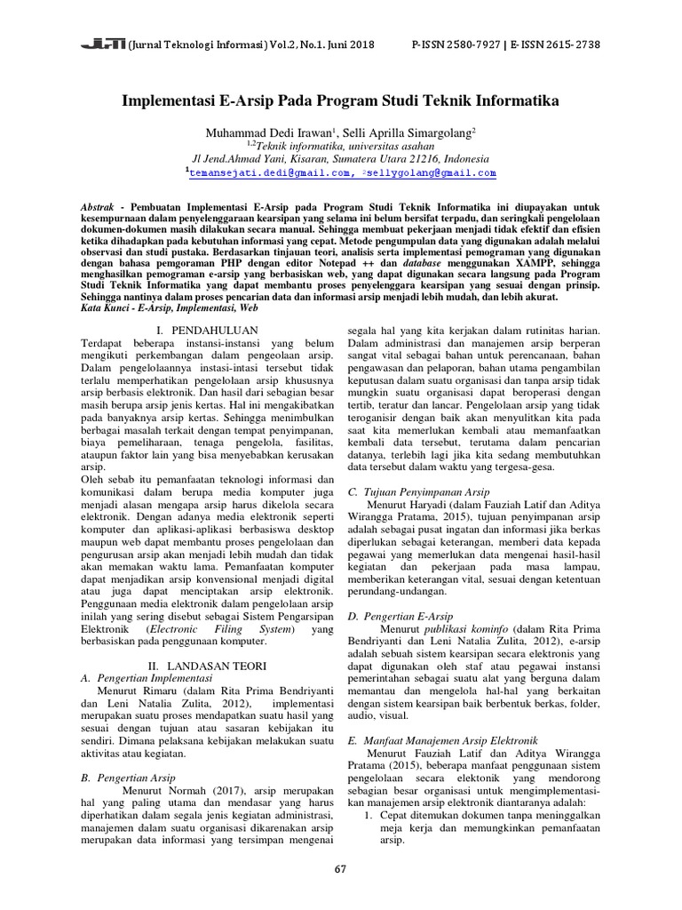 Implementasi E-Arsip di Teknik Informatika | PDF