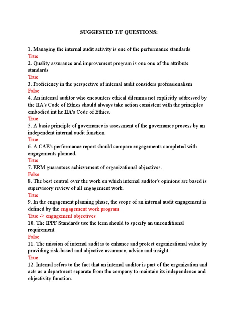 True True False: Suggested T/F Questions | PDF | Internal Audit | Audit