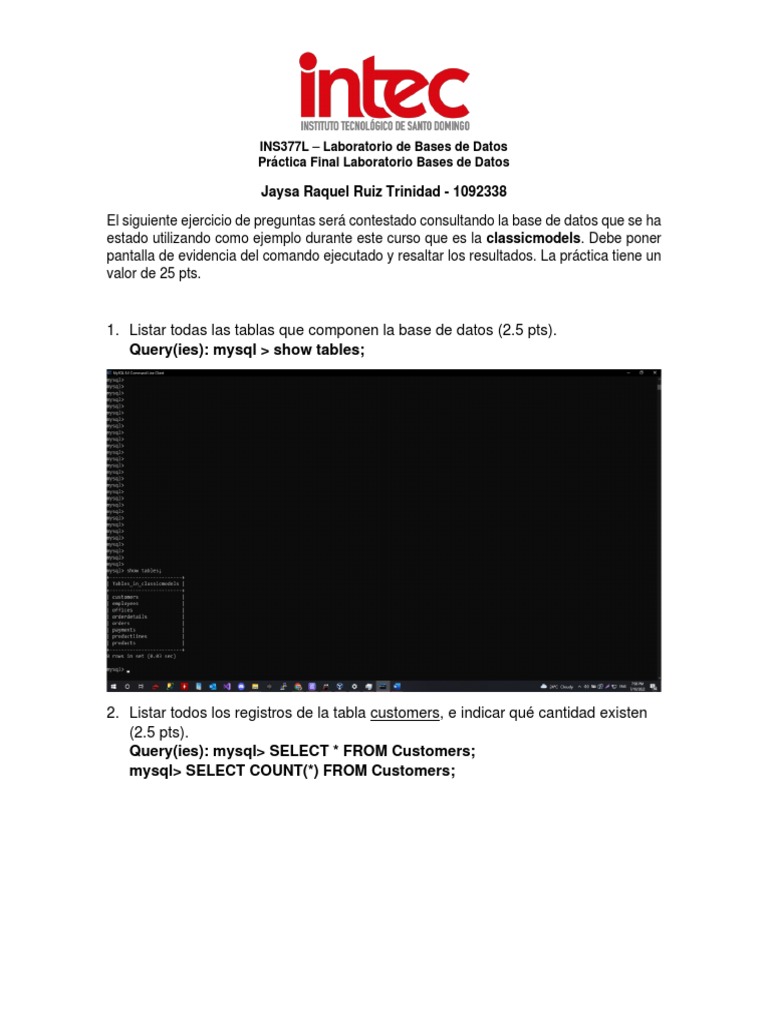 Práctica SQL en Base de Datos Classicmodels | PDF | Bases de datos | Datos