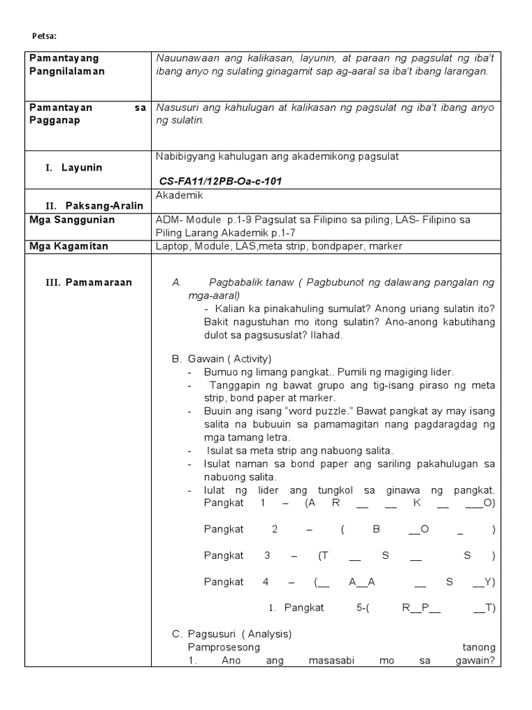 Lesson Plan Piling Larang Week 1 A | PDF