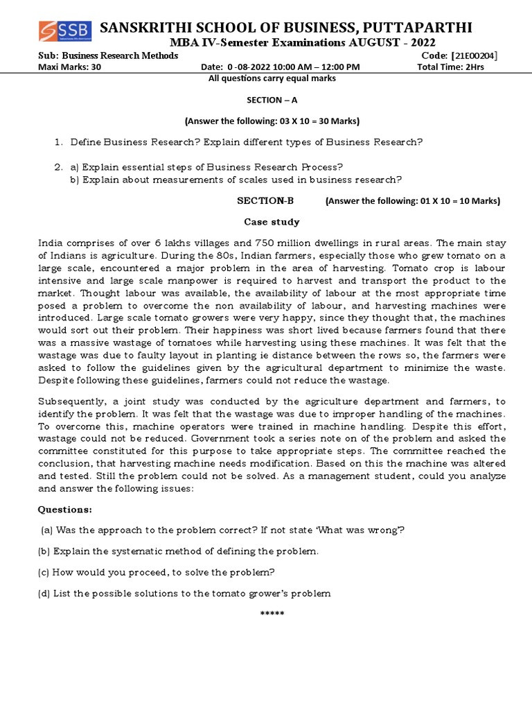 MBA Exam: Business Research Methods | PDF | Inductive Reasoning | Theory