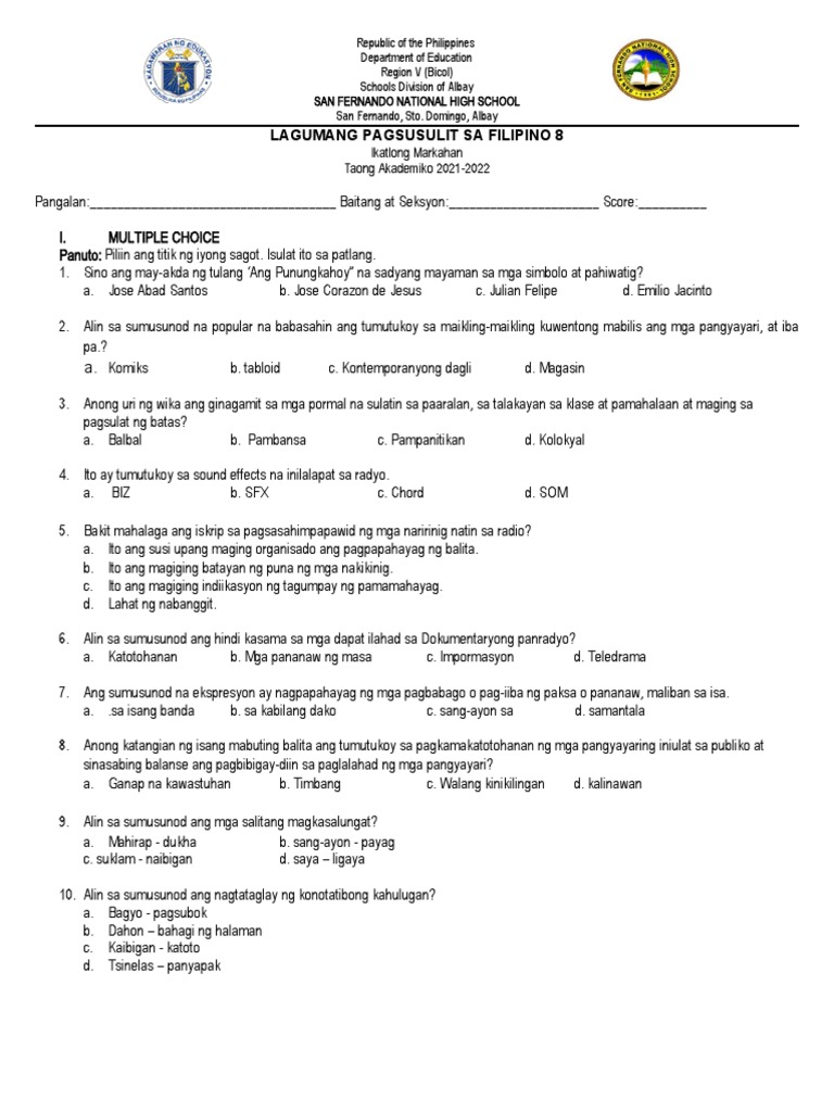 Q3 - Fil - Summative Exam | PDF