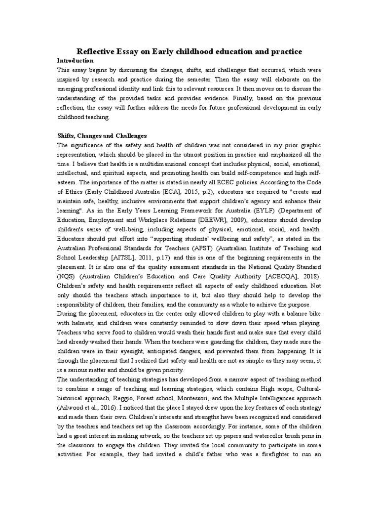 Reflective Essay On Early Childhood Education and Practice | PDF ...