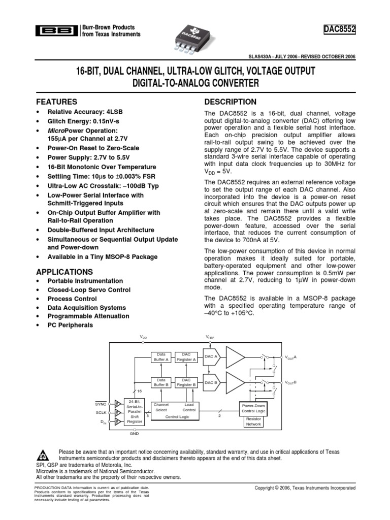 16-Bit, Dual Channel, Ultra-Low Glitch, Voltage Output Digital-To-Analog Converter | PDF ...