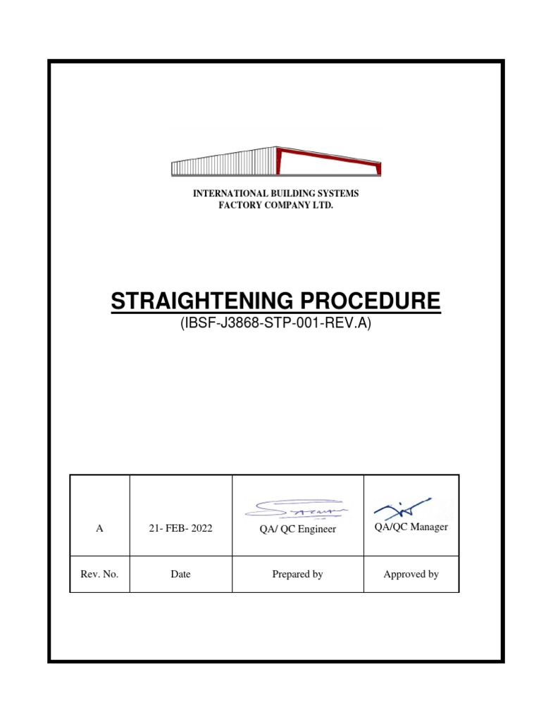 Straightening Procedure: (IBSF-J3868-STP-001-REV.A) | PDF | Steel ...