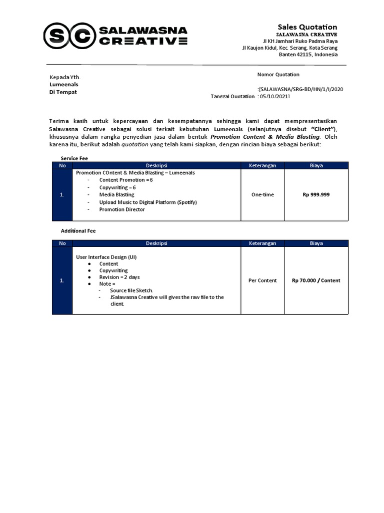 SALAWASNA Sales Quotation | PDF