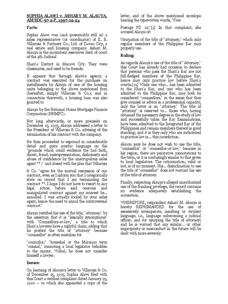 Alawi v. Alauya 268 SCRA 629 | PDF | Lawyer | Justice