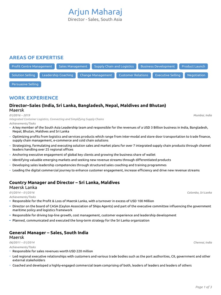 Arjun Maharaj: Areas of Expertise | PDF | Sales | Logistics