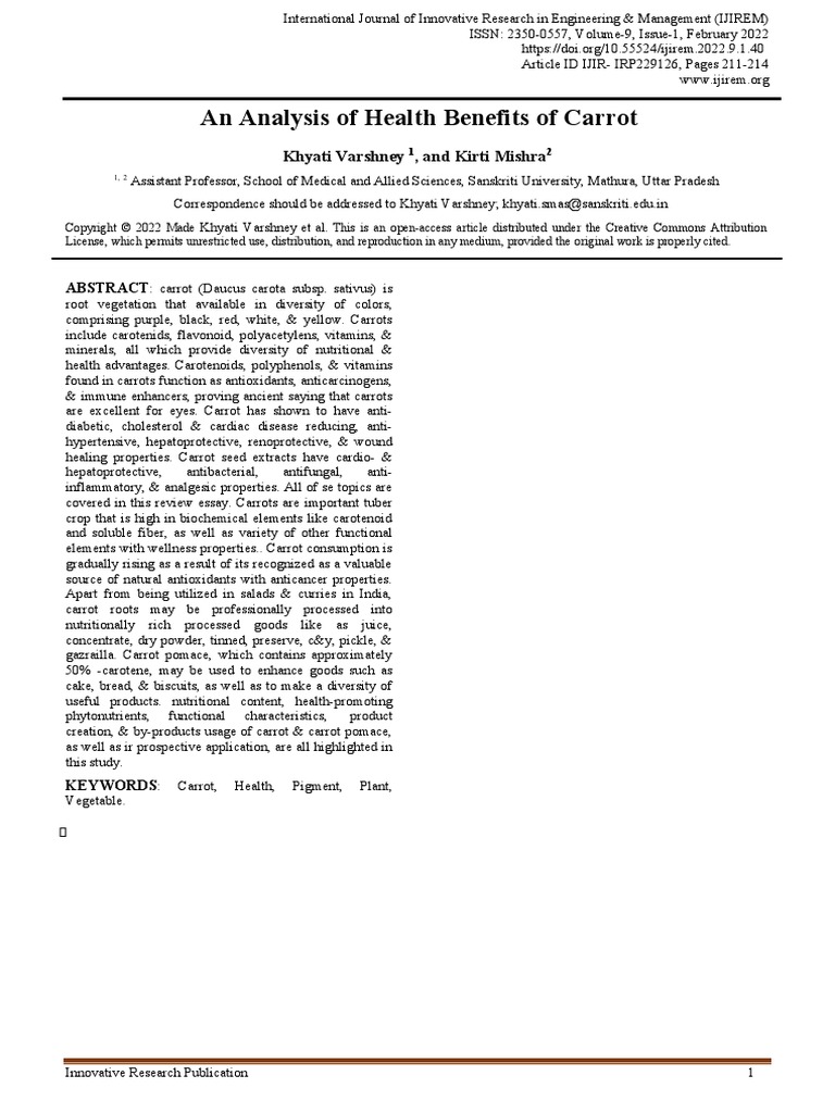 40 An Analysis of Health Benefits of Carrot | PDF | Carrot | Antioxidant