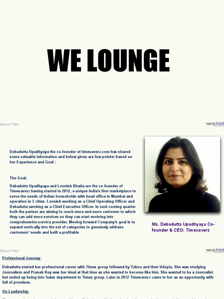 We Lounge: Mayur Patel | PDF | Reputation | Entrepreneurship